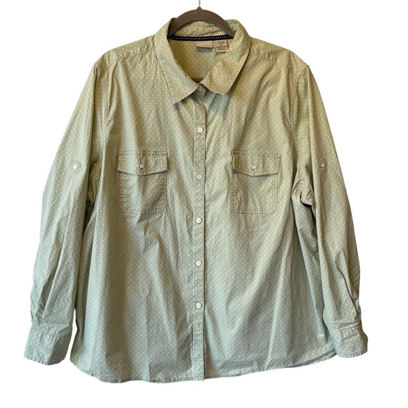 L.L. Bean | Tops | Ll Bean Button Up Shirt 3x Green Polka Dot Pocket ...